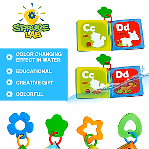 Spruce Lab ABC Friends Magic Color Bath Books - 4 Bath Book Set - Educational Baby Bath Toys - Magic Appearing Animals in Water - Teething Toys for Babies - Boy/Girl Baby Bathtub Books Baby Shower Toy