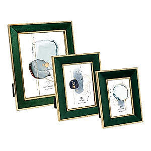 Isaac Jacobs 5x7 Green Velvet Picture Frame with Metallic Gold Double Border, Photo Frame, Horizontal & Vertical, Made for Tabletop & Wall Display, for Home and Office (5x7, Green with Gold)