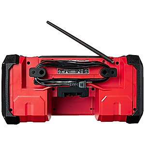 Milwaukee 2890-20 18V Dual Chemistry M18 Jobsite Radio with Shock Absorbing End Caps, USB 2.1A Smartphone Charging, and 3.5mm Aux Jack