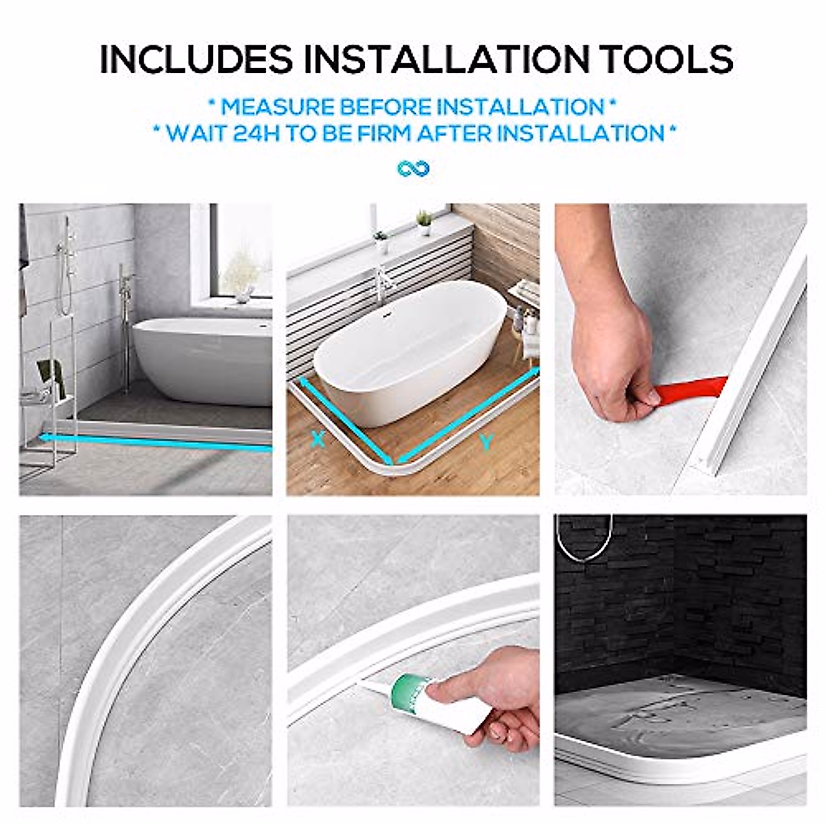 Hi-Na 3ft/5ft/6ft/8ft10ft Collapsible Shower Threshold Water Dam Watei Barrier for Shower and Water Stopper Keeps Water Inside Water Threshold for Wet and Dry Separation (8ft)