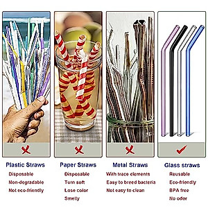 LIFEHIM Reusable Straws Glass Straws Bent: Wide Glass Straws Long 10 inch Straws Glass 10mm Glass Drinking Straws Thick Glass Smoothie Straws Clear