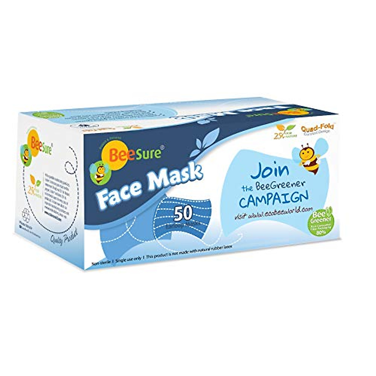 BeeSure BE2100Y Ear Loop Face Masks, Yellow (Pack of 50)