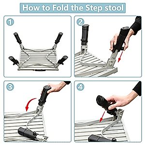 Homeon Wheels 19" x 14.5" Large RV Step Stool, 1,500lbs Adjustable Height Aluminum Folding Platform Step Sheath Non-Slip Rubber Feet, Reflective Stripe, Handle, RV T Level RV Steps