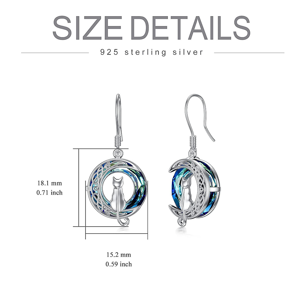 TOUPOP Cat on the Moon Earrings Cat Lovers Gifts for Women Sterling Silver Cat Dangle Drop Earrings with Blue Circle Crystal Cat Lovers Gifts for Women Birthday