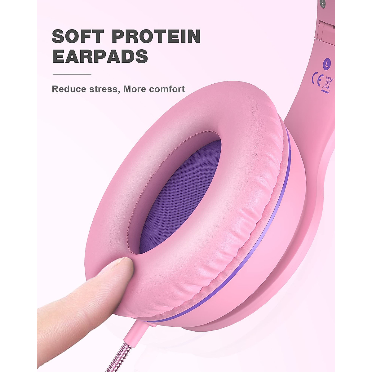 ELECDER i45 On-Ear Headphones with Microphone - Foldable Stereo Bass Headphones with No-Tangle 1.5M Cord, 3.5MM Jack, Portable Wired Headphones for School/Kids/Teens/Smartphones/Travel/Tablet - Pink