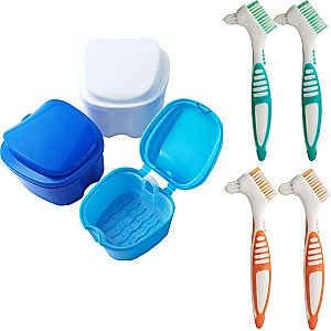 GXXMEI 3PCS Denture Case with Denture Brush Toothbrush