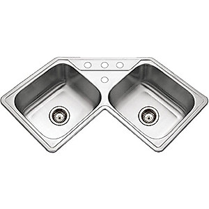 HOUZER LCR-3221-1 Kitchen Sink, 31-7/8 in. W x 31-7/8 in. D x 8 in. H, Stainless Steel