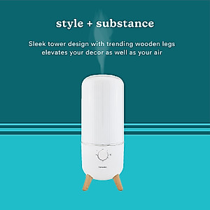 Homedics Ultrasonic Humidifier, Bedrooms and Home Offices, 0.97-Gallon Tank, 45-Hour Runtime, Visible Ultra-Quiet Cool Mist, Aromatherapy, Demineralization Cartridge, Night-Light, Auto-Off, White