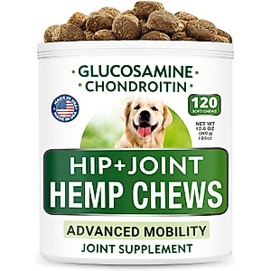 Hemp Treats + Glucosamine + Omega 3 for Dogs Bundle - Joint Pain + Allergy and Itch Relief - Hip & Joint Supplement w/MSM + Chondroitin + Hemp Oil + Omega 3 + EPA & DHA Fatty Acids - 120 + 180 Chews