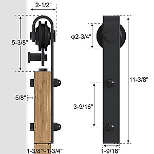 WINSOON 7.5FT Sliding Barn Wood Door Hardware Cabinet Closet Kit with Set of 2 Pcs Black Painted Solid Steel Gate Handle Kit