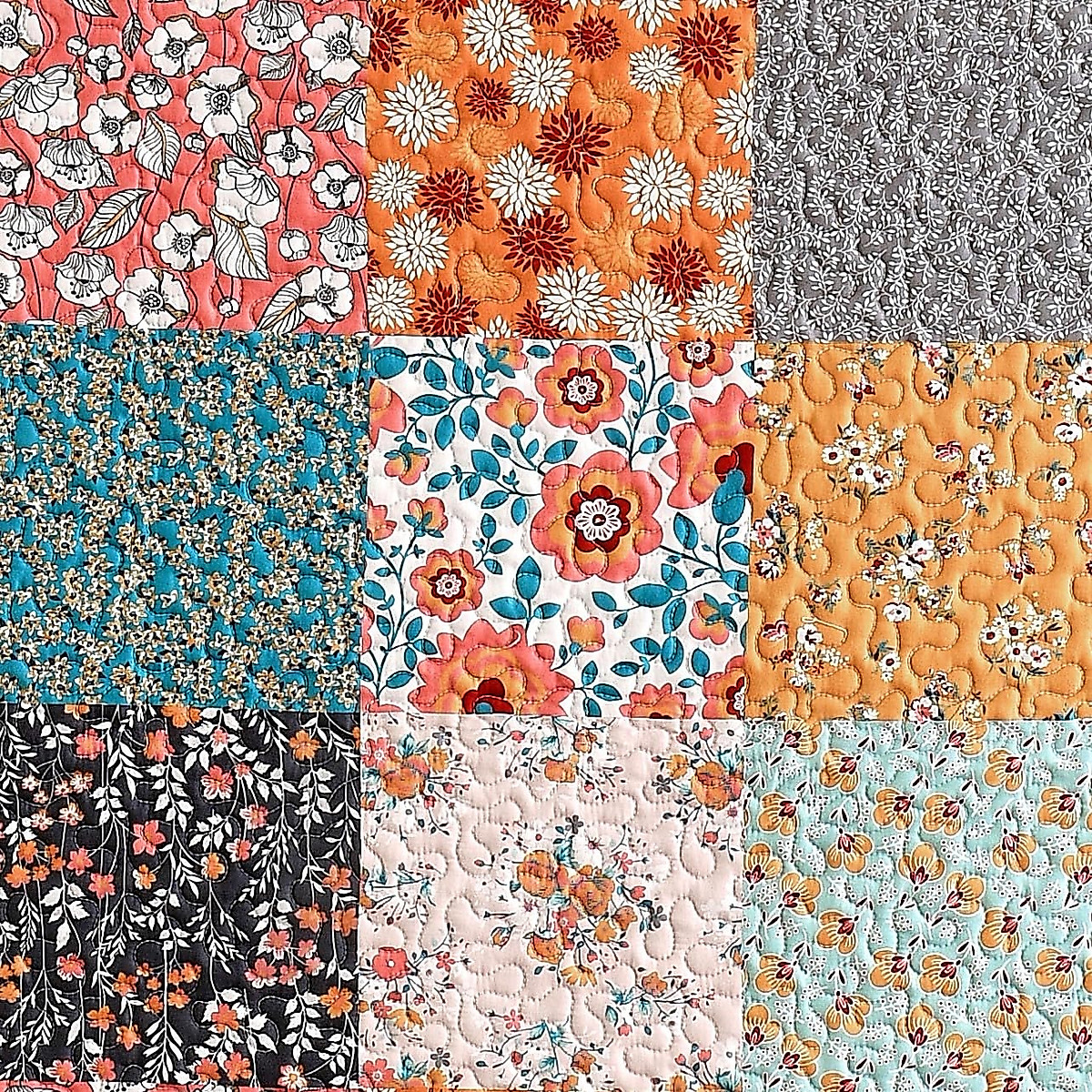 Greenland Home Carlie Modern Floral Reversible Quilt Set, 2-Piece Twin, Calico Patches