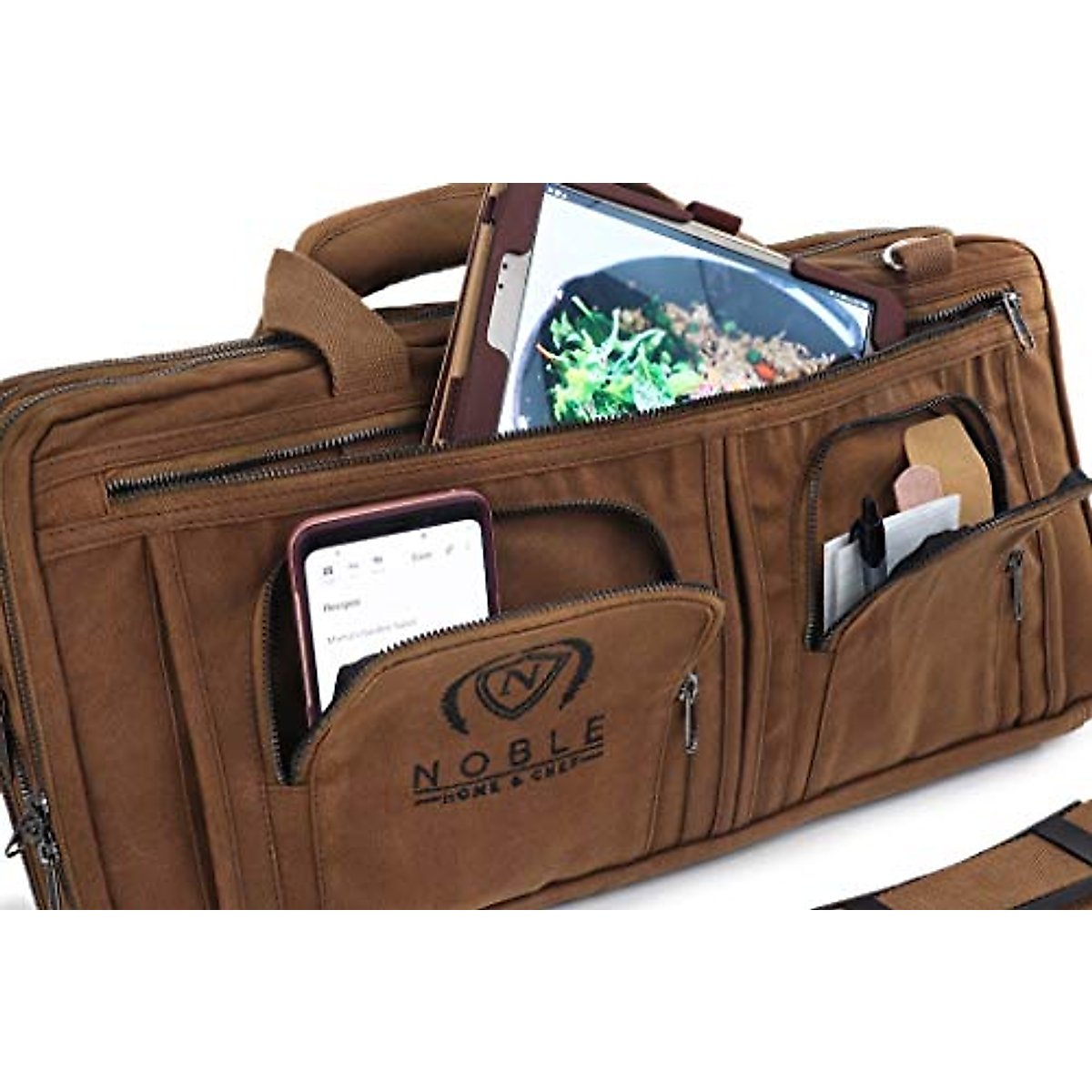 Waxed Canvas Chef Knife Bag Holds 19 Knives PLUS Knife Steel Meat Cleaver and Large Storage Compartments! Our Most Durable Professional Line Knife Carrier Includes Custom Padlock! (Bag Only) (Khaki)