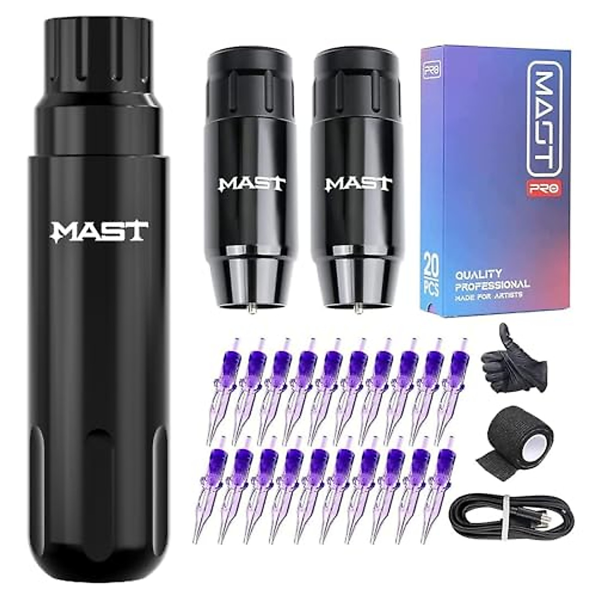 Mast Tour Tattoo Gun Kit, Wireless Rotary Tattoo Pen Machine Kit, 2 Tattoo Batteries Power Supply, 20Pcs Needles, Complete Tattoo Kit