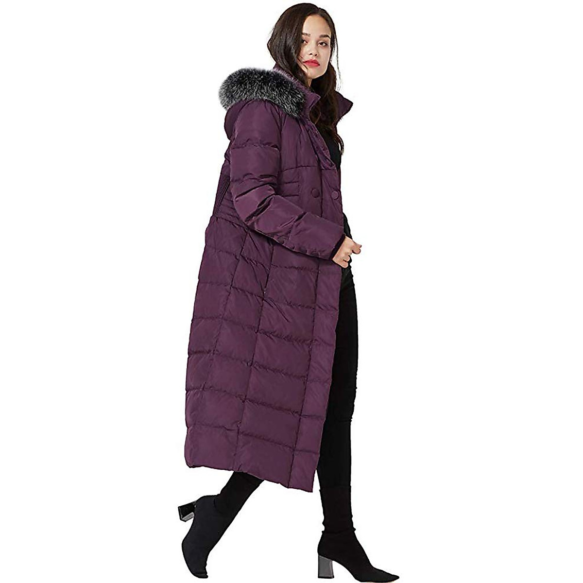 Molodo Women's Long Down Coat with Fur Hood Maxi Down Parka Puffer Jacket X-large