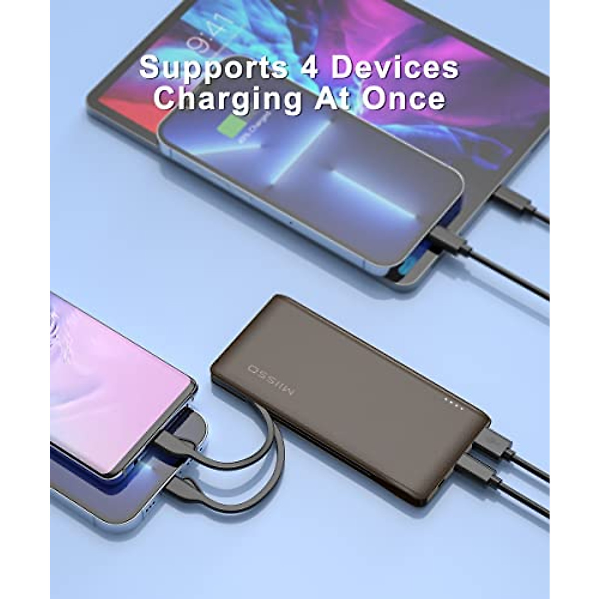 Portable Charger Built in Cable 10000mAh Power Bank Slim External Phone Charger Lightweight Battery Backup Charger Cell Phone Battery Pack Fast Portable Power Pack Compatible with iPhone, Android