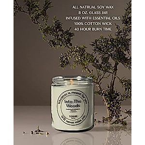 Into The Woods | Cedarwood and Lemon Grass Organic Essential Oils, Winter Highly Scented Hand Poured Soy Candles For Home | 8oz Clear Jar, 40 Hour Burn Time, Made in the USA (In to The woods)