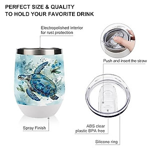 WYUSPGK 304 Stainless Steel Insulated Cup, Sea Turtle-Blue Print Smooth Rim, Durable & Reusable - Perfect for Office, Home, And Travel
