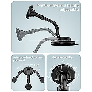 ACEFAST Magnetic Phone Car Mount, Universal Phone Car Holder Low Installation Height Built-in Four N52 Super Strong Magnets Large Sticky Base Suction Cup Dashboard Windshield Flexible Installation