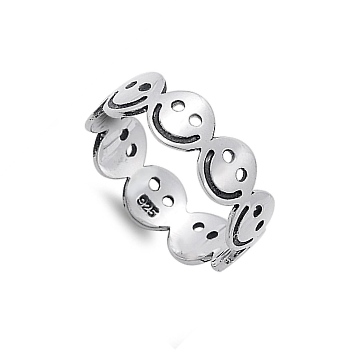 Smiley Face Eternity Happy Unique Ring New .925 Sterling Silver Band Size 5