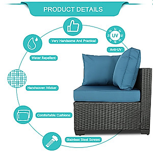 Furnimy Outdoor Furniture Patio Furniture Sets Conversation Sets Balcony Furniture Outdoor Sectional for Outdoor Indoor Backyard Lawn Garden Porch Poolside (Expresso-Peacock Blue, 7 Pieces Set)