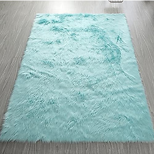 60" x 35" Ultra Soft Fluffy Faux Fur Sheepskin Area Rug, Thick Fluffy Faux Fur Washable Rug, Shag Carpet Rugs, Soft Floor Plush Carpets for Nursery Room, Bedroom, Luxury Home Decor, Teal