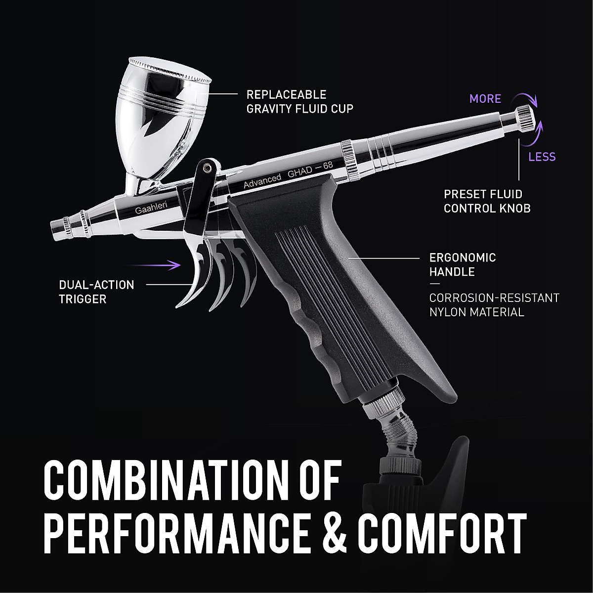 Gaahleri Airbrush Kit, Airbrush Gun Dual Action Gravity Feed Set, 0.38 & 0.5mm Needles, 1/2 & 1/4 OZ Fluid Cup, Multi-Purpose Air Brush Makeup Model Coloring Painting Nail Art Tattoo