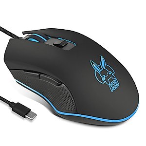 Huifen Wired USB C Gaming Mouse, Silent RGB Gaming Mice 7 Colors Backlit, 2400 DPI, Type C RGB Wired Mouse Gaming for Office Home PC and Notebook and All Type-C Device (Pink) …