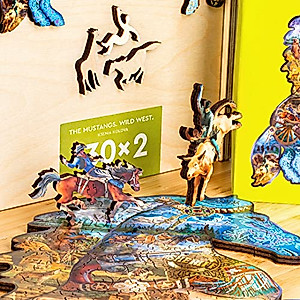 DAVICI - Wooden Jigsaw Puzzles for Adults | Exclusive Wooden Puzzle for Adults, Teens, Family | Uniquely Shaped Jigsaw Puzzles | Exclusive Wood Puzzle | Large | 12.8x15.9 in | 2x130 pcs | The Mustangs
