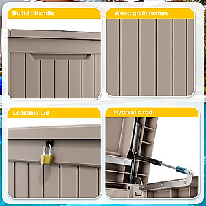 PatioZen 230 Gallon Large Deck Box,Resin Outdoor Storage Box with Lockable for Patio Furniture, Pool Accessories, Garden Tools Waterproof Outside Storage Box, Light Brown