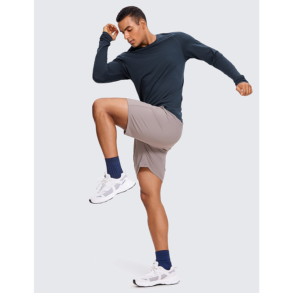 CRZ YOGA Mens Seamless Long Sleeve Tee Shirts Moisture Wicking Workout Athletic Running Shirts Breathable Gym Tops True Navy Heather Large