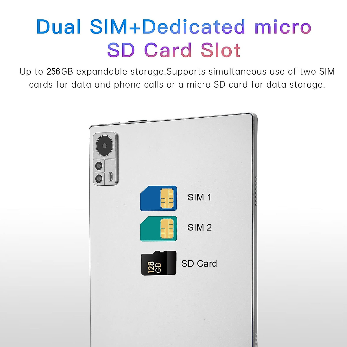 GOWENIC 10 inch Octa Core Tablet, for 11 Tablets 6GB RAM 256GB Storage, IPS HD Large Screen Tablet Computer, Dual Sim Card Slot, 4G Internet 5GWIFI, 7000mah (Silver)