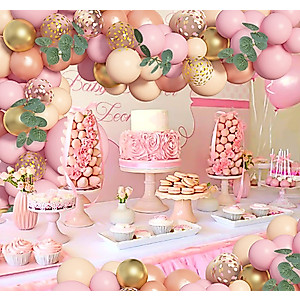 122Pcs Baby Shower Decorations for Girl Rose Gold Pink Balloons Arch Garland Kit with Eucalyptus Boho Greenery Baby Girl Banner Peach Blush Gold Balloons for Baby in Bloom Gender Reveal Party Supplies
