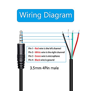 RIIEYOCA 4 Pack 3.5mm Male Plug to Bare Wire Stereo Audio Cable,1/8" TRRS 4 Pole Mono Male Plug to Open End Audio Cable,for and Audio Equipment Installed or Replace Repair