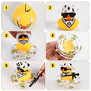 Duck for Cars, Rubber Duck for Car Dashboard, Squeaky Duck Bath Toy Yellow Duck Car Ornament Fun Cowboy Duck Car Accessories Car Dashboard Decorations with Swim Ring Hat Scarf Glasses (Style 4)