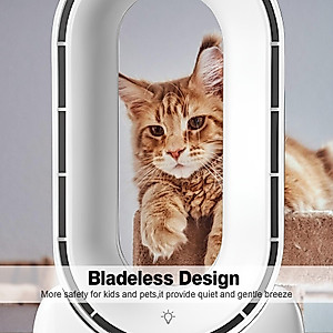 CONBOLA Desk Fan, Bladeless Fan 11.8 inch Small Personal Cooling Fan with 5 Colors LED Light, Touch Control, Quiet Table Fan for Bedroom, Home, Office