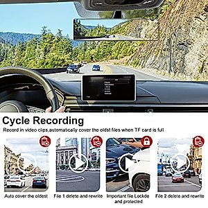 AmazeFan NT880 Mirror Dash cam Front 2K，12'' Touch Screen Dual Dash Camera, Driving Recorder WiFi,170° Wide Angle Night Vision Loop Recording, GPS Tracker, Free 64GB Card, Car Charger