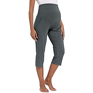 AMPOSH Women's Maternity Capri Pants Stretchy Lounge Pants Comfortable Pregnancy Shorts(Dark Gray with Pockets, XXL)