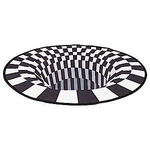 BESPORTBLE Floor Rug Circle Rugs Carpet 2ft Small Oval Floor Mat Sunken Visual Effect Black- White Carpet Pet Lying Mat Porch Insole Home Decor 60x39CM