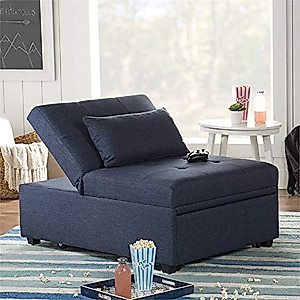 Pemberly Row Transitional Upholstered Convertible Sofa Bed in Blue