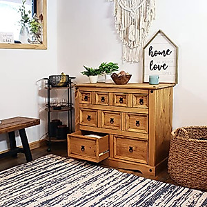 Sunnydaze 39.75-Inch W Solid Pine 9-Drawer Chest of Drawers - For Living or Dining Room - Light Brown