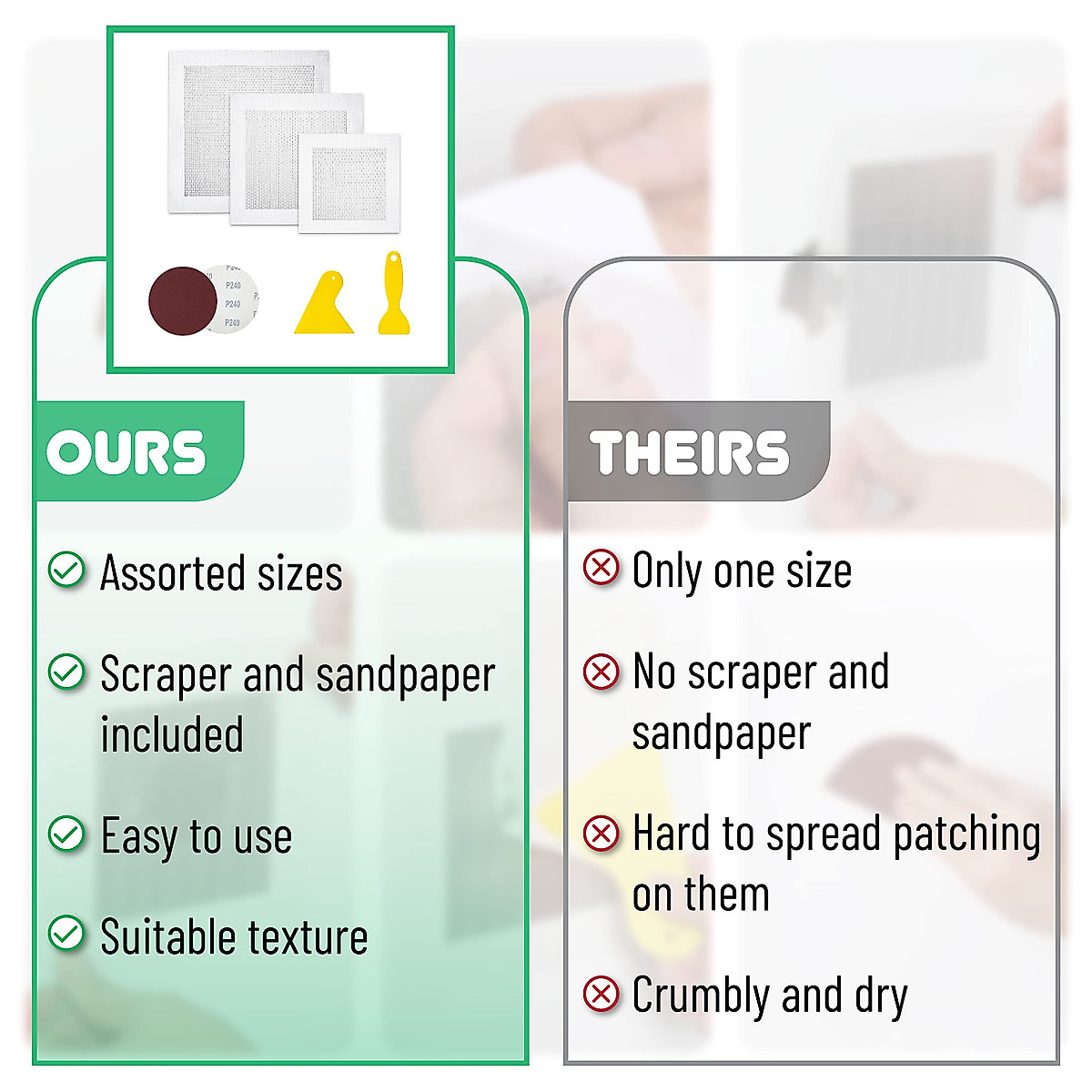 Bates Choice - Drywall Repair Kit, 16pcs, Dry Wall Patch Kits, Wall Repair Patch Kit, Wall Patch Repair Kit, Drywall Hole Patch, Drywall Patch Kit, Wall Hole Repair Kit, Drywall Patch Hole