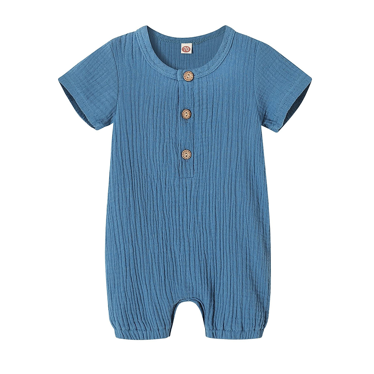 Happy Town Infant Baby Girl Boy Jumpsuit Cotton Linen Romper Short Sleeve One-Piece Bodysuit Infant Summer Clothes Outfits (Blue, 6-12 Months)