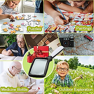 Magnifying Glass with Light, Folding Handheld 3X Large Rectangle Lighted Magnifier with Dimmable LED for Macular Degeneration Seniors Reading Newspaper, Books, Lighted Gift for Low Visions