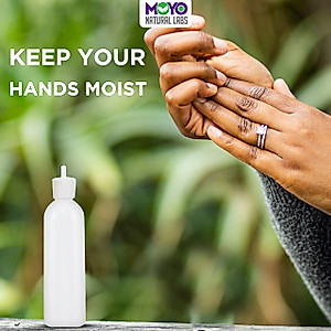 MoYo Natural Labs 4 oz Squirt Bottles, Squeezable Empty Travel Containers, BPA Free HDPE Plastic for Essential Oils,Liquids,Toiletry/Cosmetic Bottles(Neck 20-410) (Pack of 6, HDPE Translucent White)