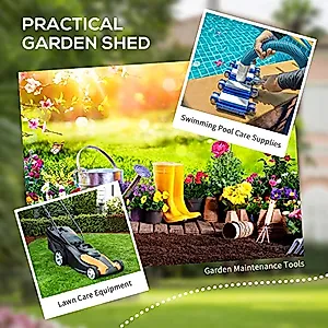 Outsunny 8' x 7' Outdoor Storage Shed, Garden Tool Metal Shed with Foundation Kit, Double Lockable Door, Air Vents and Sloping Roof, for Backyard, Patio, Lawn, Teak