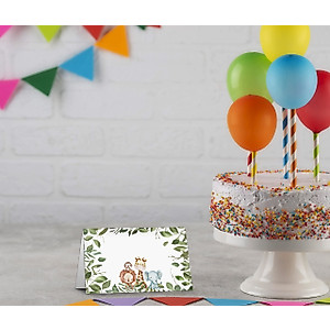 Table Place Card, Jungle Safari Animal Themed Tent Style Cards, Pack of 25 Half-Fold Reception Place Cards, Perfect for Baby Showers, Jungle Safari Birthday Party, Special Events A33