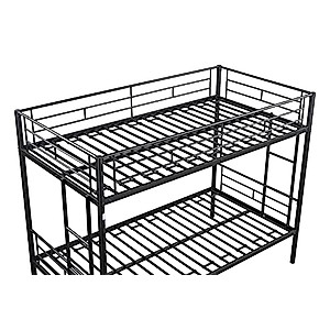 Merax Metal Twin Over Twin Bunk Bed with 2 Side Ladders,Made of Heavy Duty Steel, for Kids Teens Adults(Black)