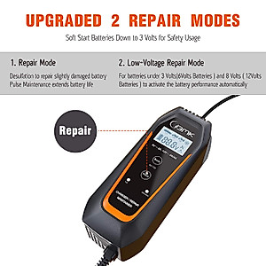 BMK Battery Charger 2/4A Smart Portable Battery Maintainer with Detachable Alligator Rings Clips Fast Charging Trickle Charger for Boat Car Motorcycle Lawn Mower RV SUV
