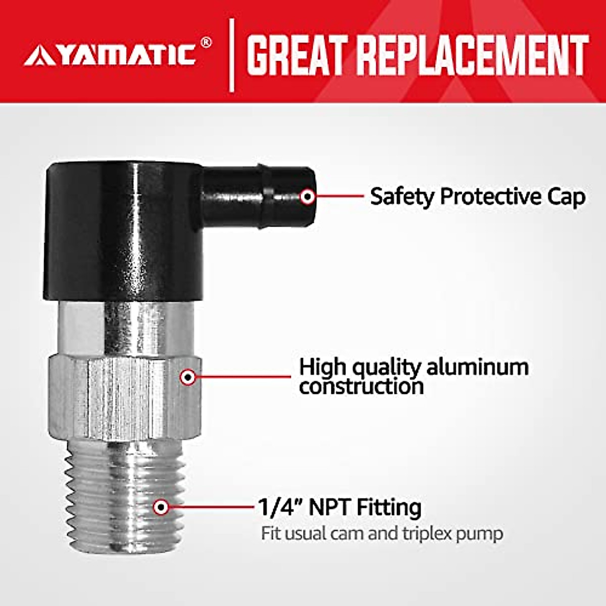 YAMATIC Heavy Duty Thermal Release Valve for Pressure Washer Pumps Replacement Fit All Axial Cam Pumps, 1/4 Inch NPT, Aluminum, 2-Pack