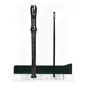 Mr.Power Soprano Recorder for Beginners School Students German Style C Key 8 Holes 3 Piece Instrument with Cleaning Rod, Thumb Rest, Fingering Chart, Packing Bag (Black)